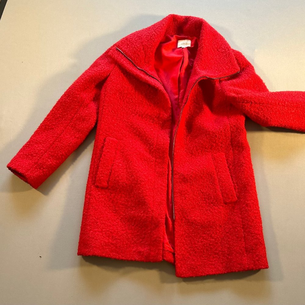 Stunning Bright Red Shearling-Esque Peacoat From Loft - Gem